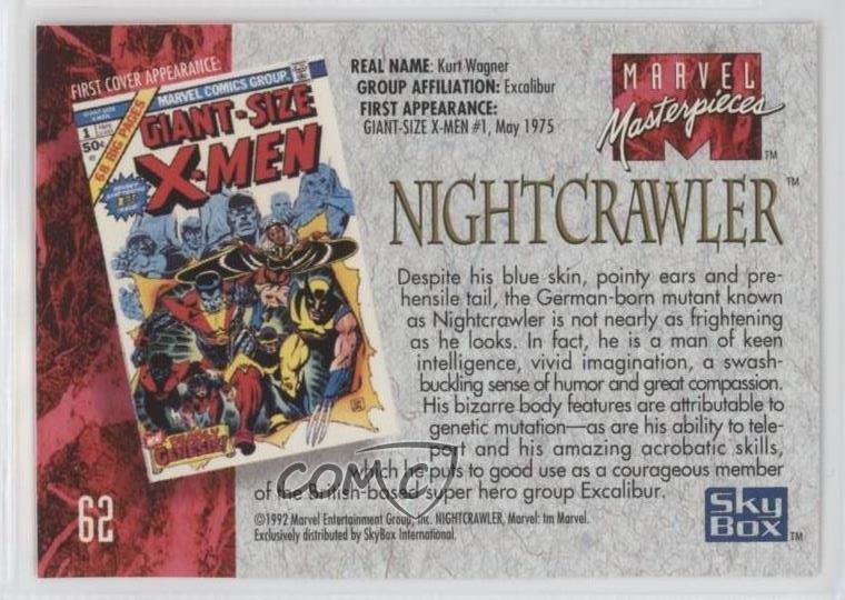 1992 SkyBox Marvel Masterpieces Nightcrawler Joe Jusko #62 g7i | eBay