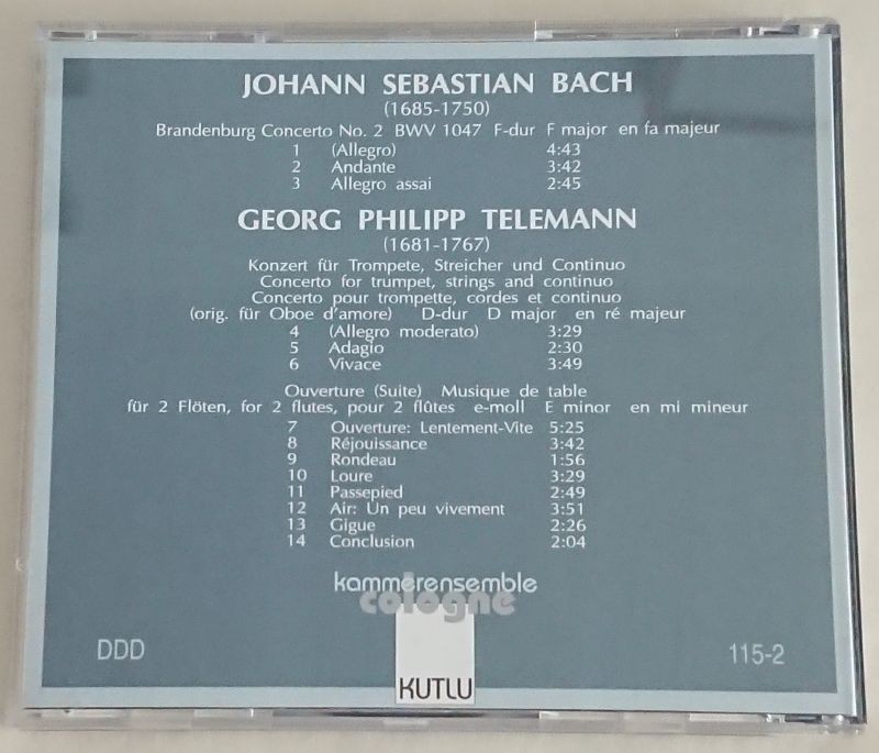 Telemann / Bach, Kammerensemble Cologne, KUTLU 115-2, Klassik CD Joh ...
