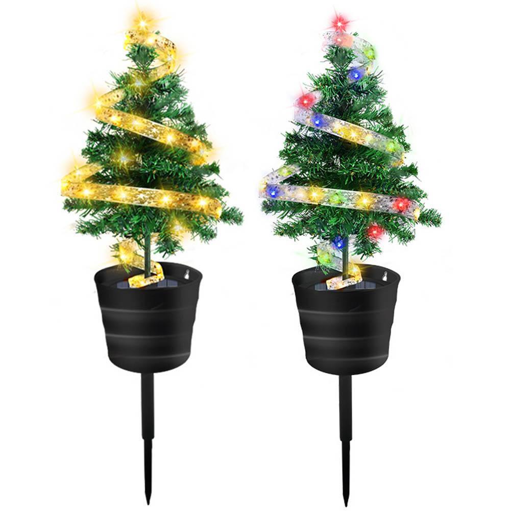 2Pcs Christmas Tree Solar Garden Light Spiral String for Garden Lawn ...