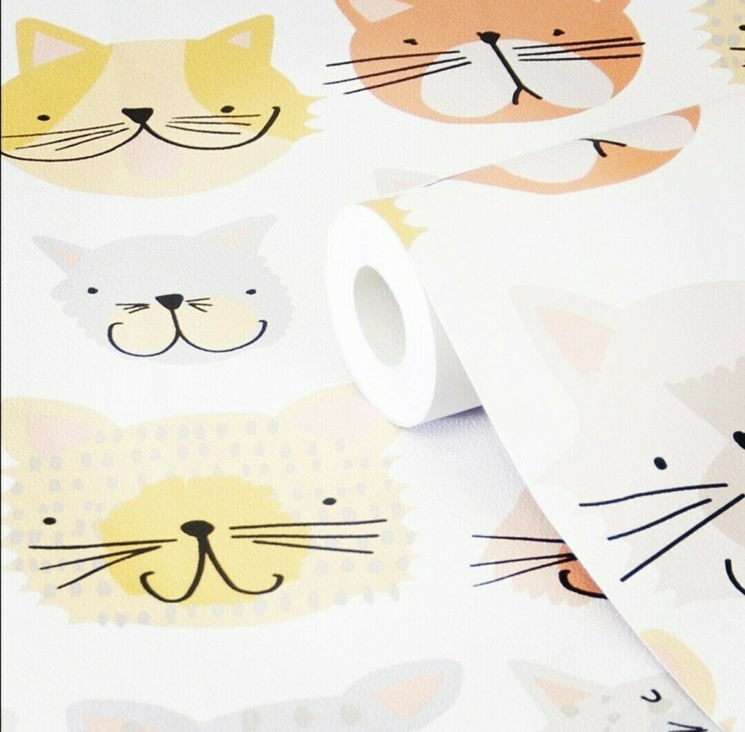 Multi Colour Cartoon Cats Wallpaper | eBay UK