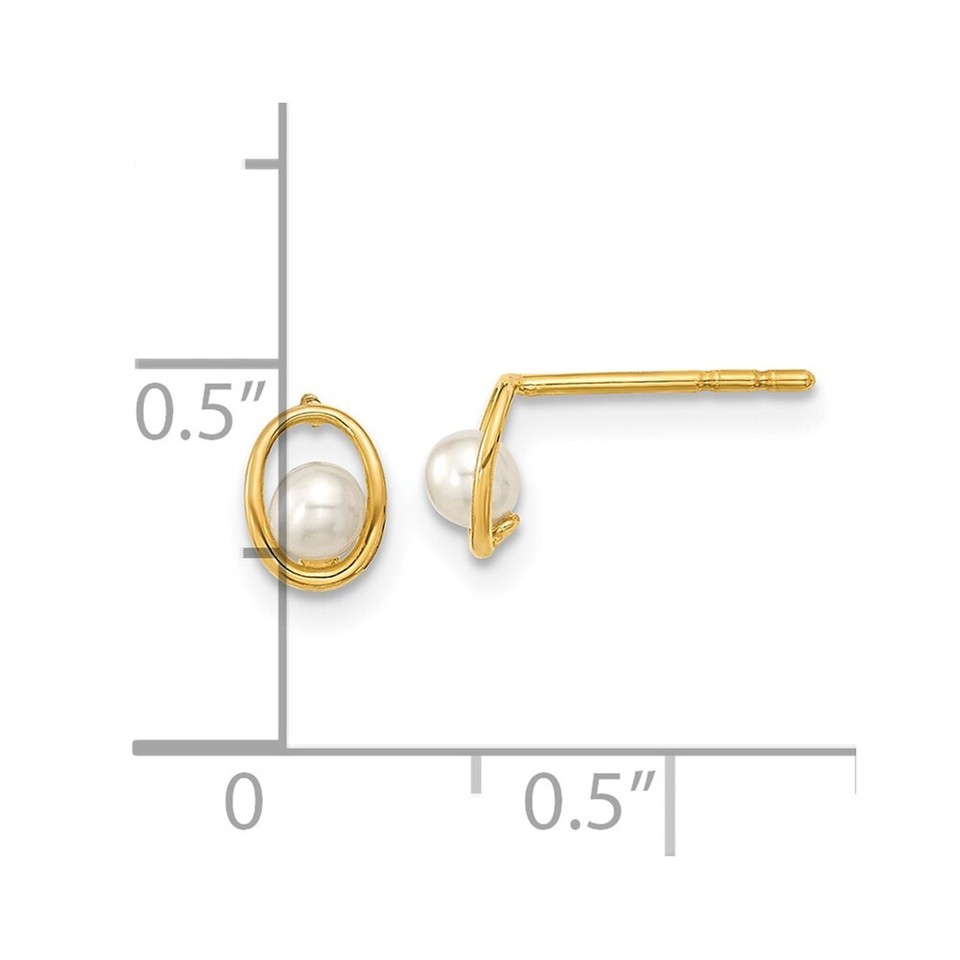 Real 14K Yellow Gold Madi K Polished Oval with FW Cultured Pearl Post ...