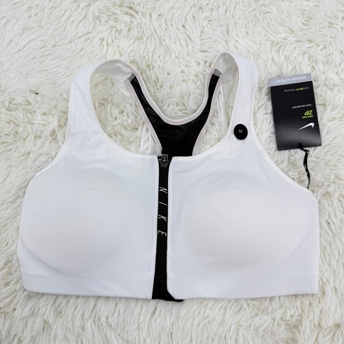 Nike Medium Support Sports Bra Zip Front Dri-FIT Padded White Size ...