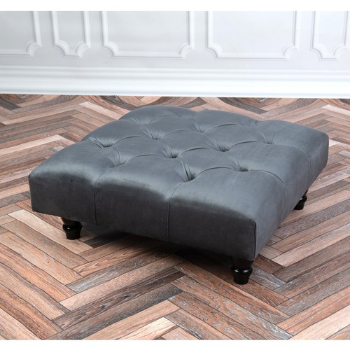 Charcoal Chesterfield Upholstered Buttoned Footstool Pouffe Foot Stool ...