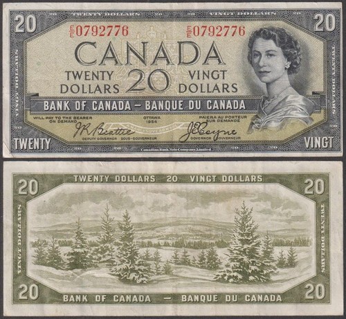 Canada - Elizabeth II "Devil's Face Hairdo", 20 Dollars, 1954, VF+++, P ...