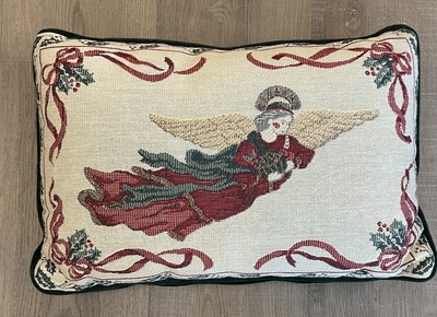 Vintage Christmas Angel Tapestry Throw Pillow Green Velvet Back Side | eBay