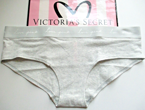 VICTORIA'S SECRET PINK Cotton Hiphugger Panty XL Gray Heather VS Logo ...