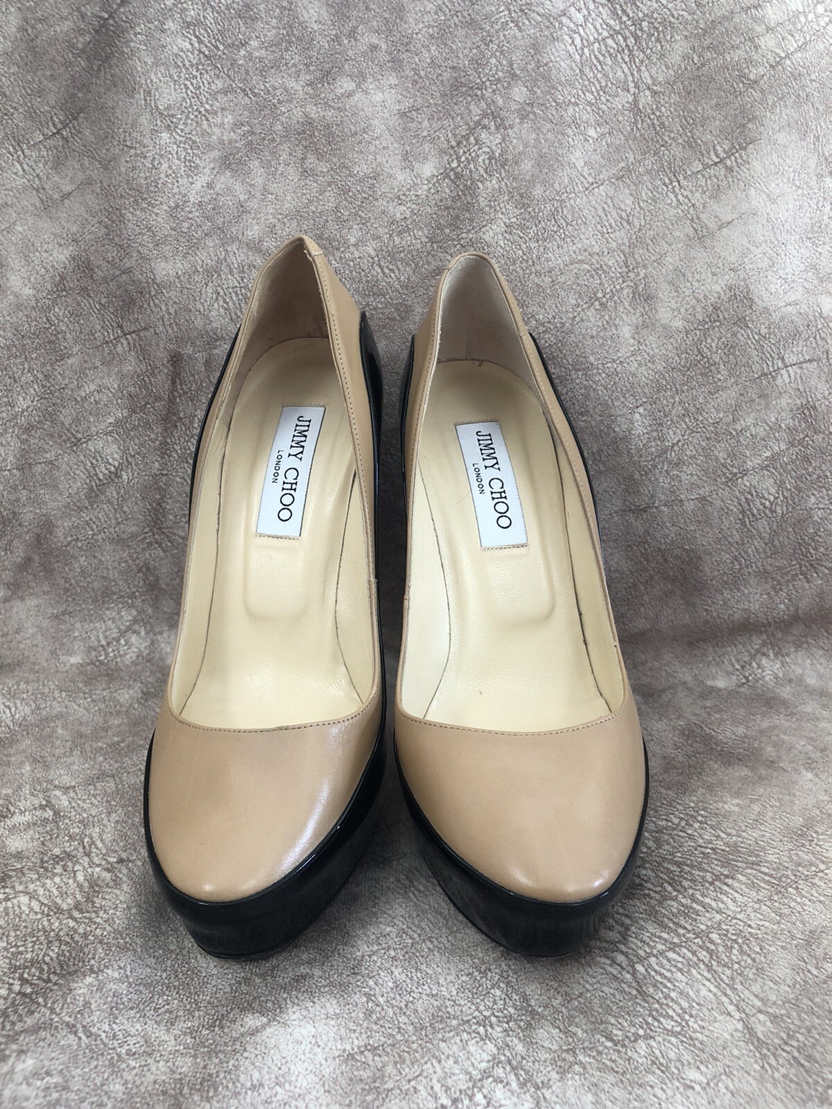 Jimmy Choo platform high heels pomp 38 1/2 black/ beg… - Gem