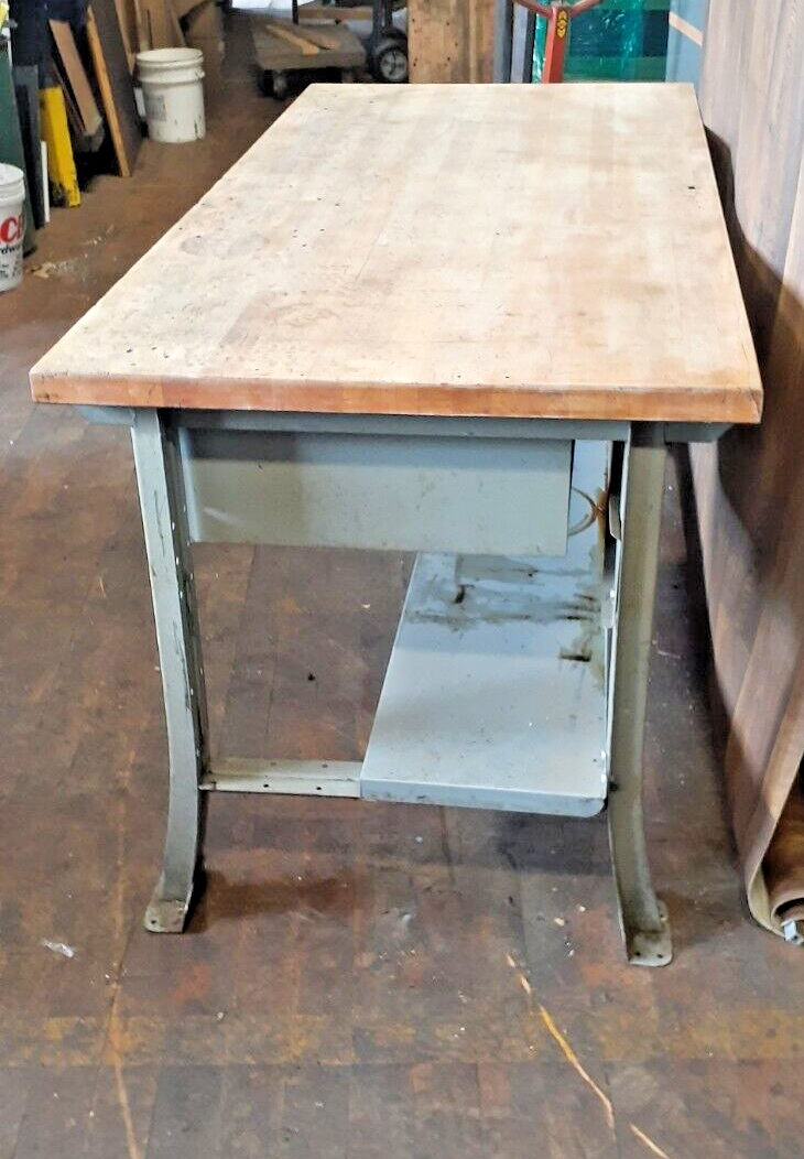 Lyon Work Bench 34 x 72, Heavy Maple Wood Top, Metal legs, Steel Drawer ...