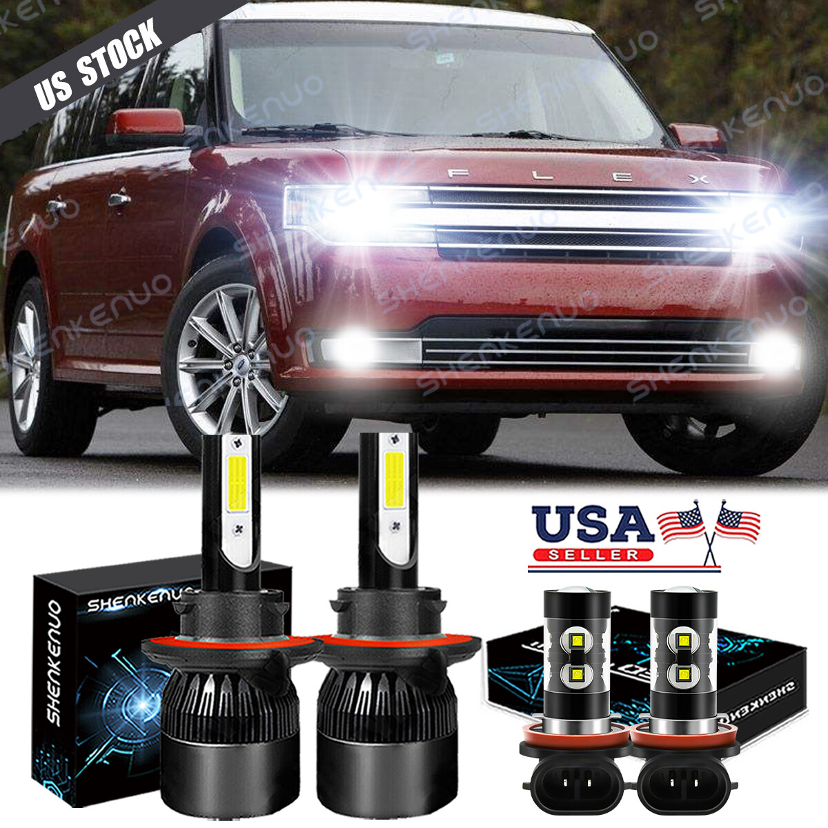 For Ford Flex 2009-2019 6000K LED Headlight Hi/Lo + Fog Light Combo ...