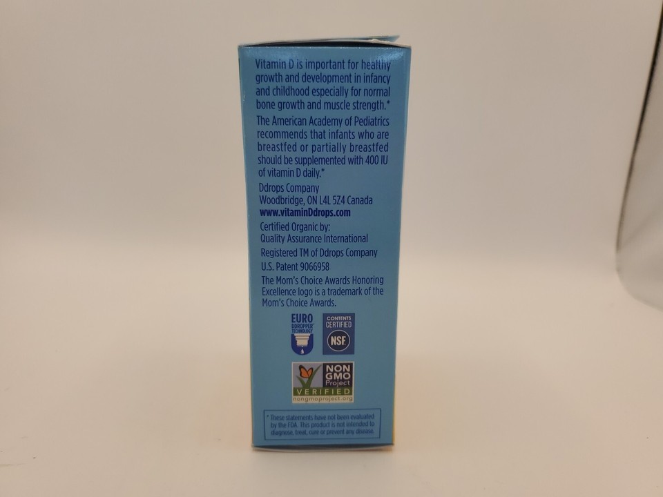 Baby D Drops Liquid Vitamin D3 Organic 400IU Per Drop 60Ct Exp 05/27 ...