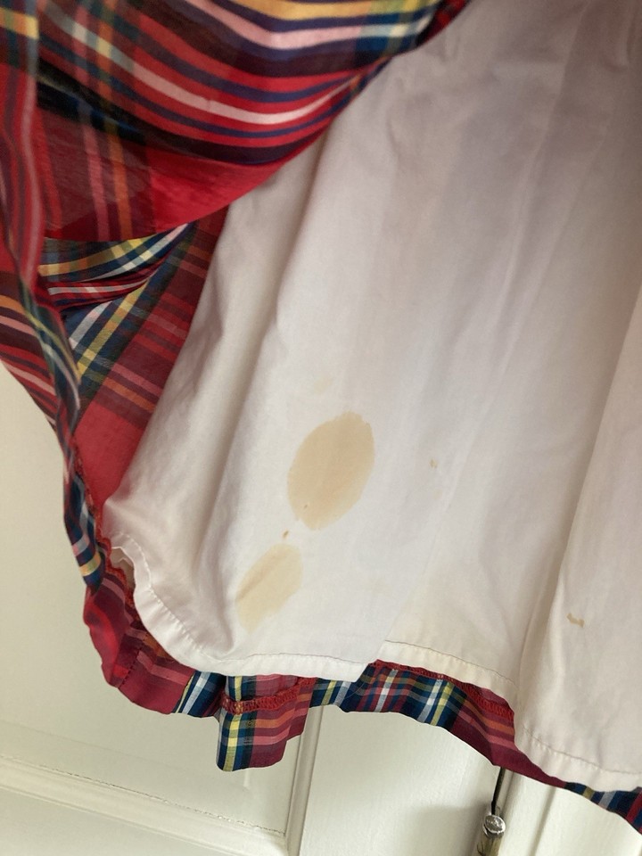 Vintage Lur French 100% SILK Hand Made Red Tartan Plaid Dress Fancy ...