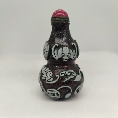 Chinese Beijing Carved Bat Exquisite Snuff Bottle Glass Box Overlay ...