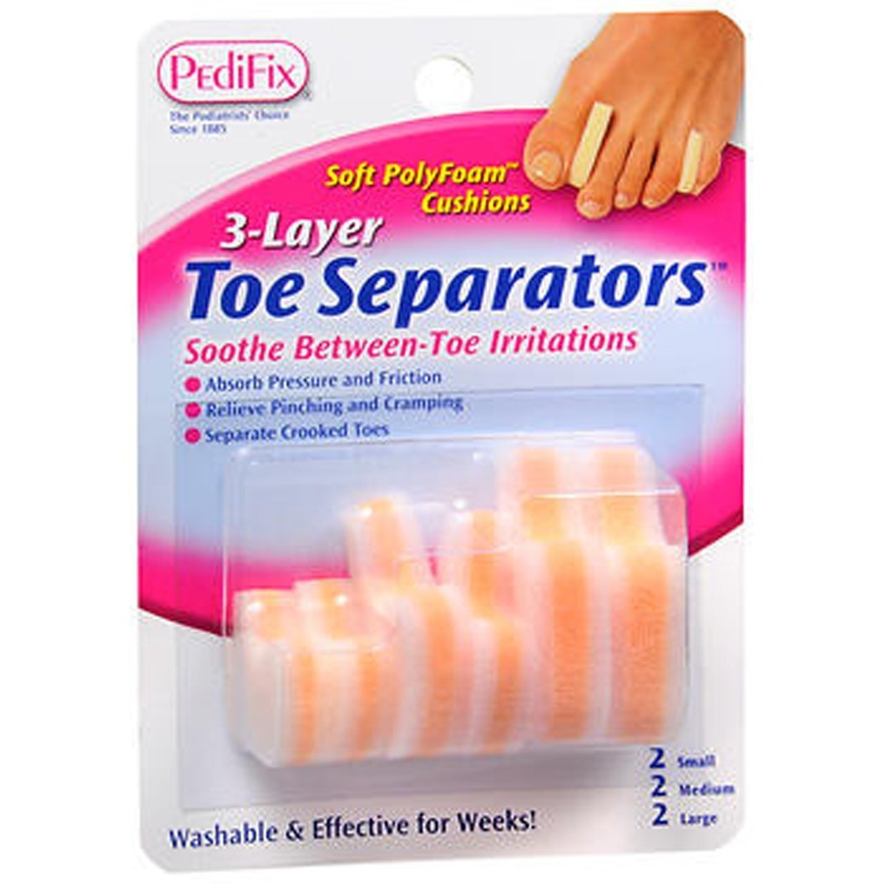 Pedifix 3-Layer Toe Separators Soothe Between Toe Pain Irritation ...