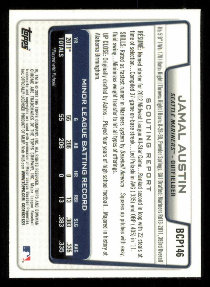2012 Bowman Chrome Prospects Jamal Austin Seattle Mariners #BCP146 | eBay