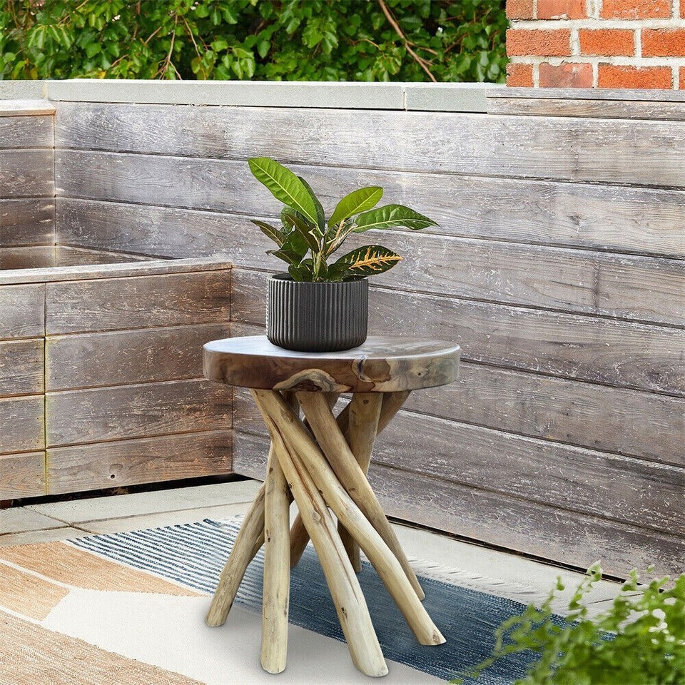 Teak Wood Branch End Table Rustic Side Table Small Accent Table Plant ...