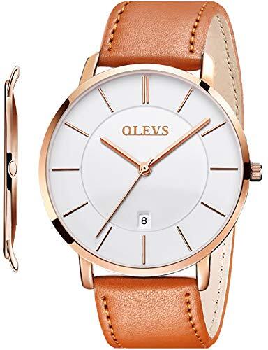 Men's Watch Brown Leather Band Watches for Men Male Dress Ultra Thin ...