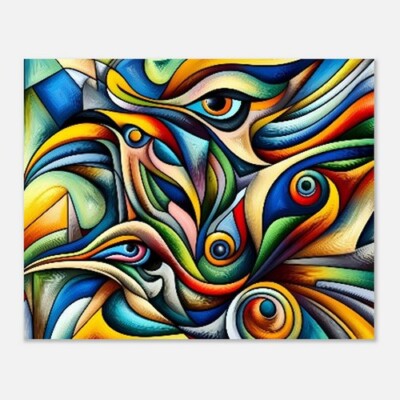 Tropical Birds Cubist Original Abstract Painting Print Modern Wall Art ...