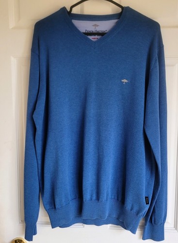 Fynch-Hatton Mens Superfine 100% Cotton Jumper Sax Blue V Neck Size ...