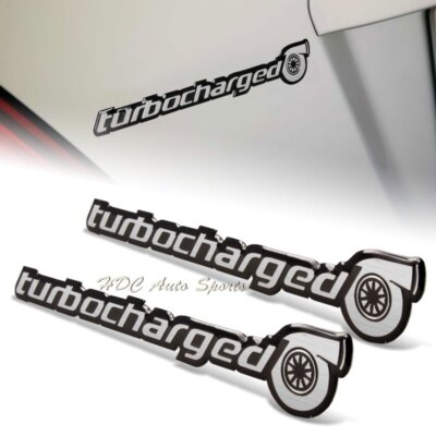 2x Universal Black Turbocharged JDM Aluminum Adhesive Sticker Decal ...