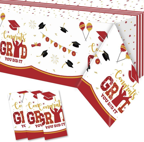 Tyzarglef 3 PACK Graduation Tablecloths Class of 2024 Red and Gold ...