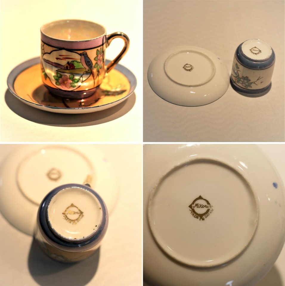 Vintage Mikori Japan Blue Gold Espresso Coffee Set Exotic Birds Sakura ...