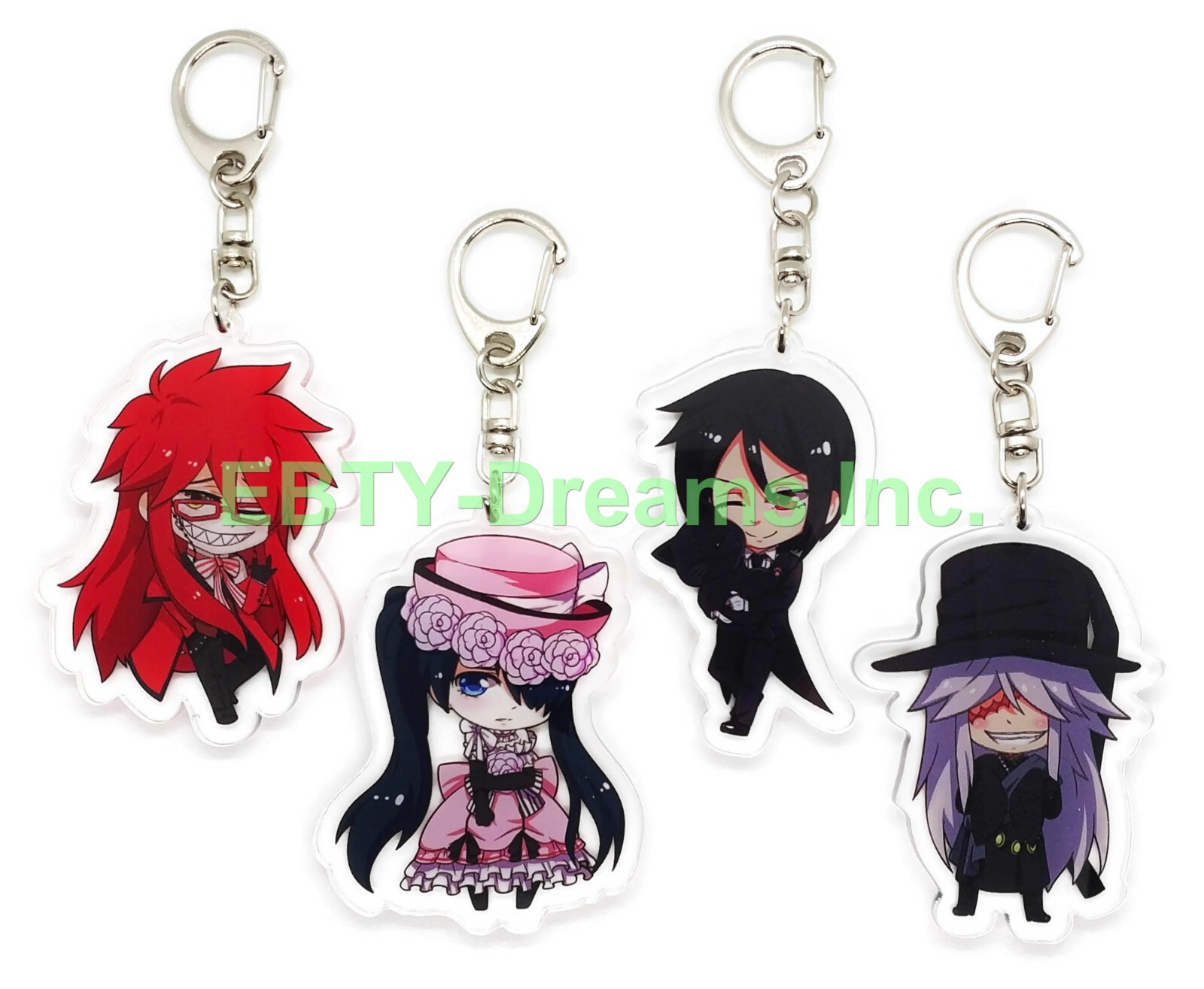 Set of 4 Black Butler Anime Acrylic Keychain Sebastian Ciel Undertaker ...