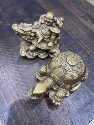 China Buddhism dragon Turtle wealth Buddha statue Amulet Resin Gold ...