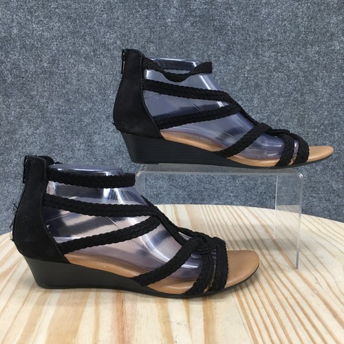 Dexflex Comfort Sandals Womens 9 Saylor Strappy Wedge Gladiator Black ...