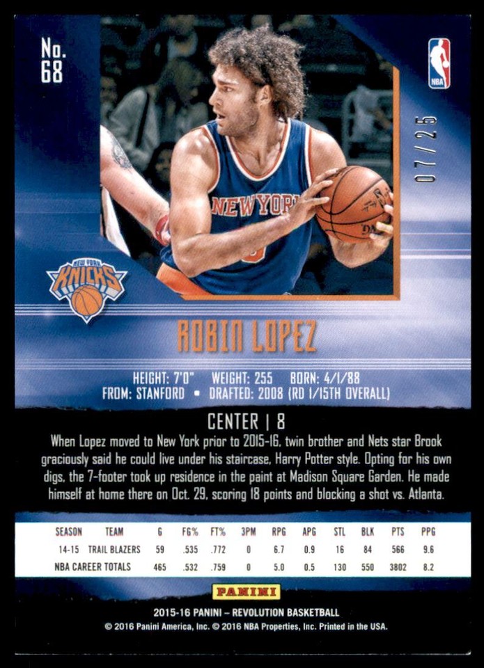 2015-16 Panini Revolution Futura #68 Robin Lopez /25 | eBay