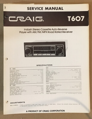 Craig Model T607 Car Stereo / Cassette Service Manual *Original* | eBay