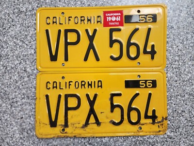 1956 California License Plates, 1961 Validation Sticker, DMV Clear ...