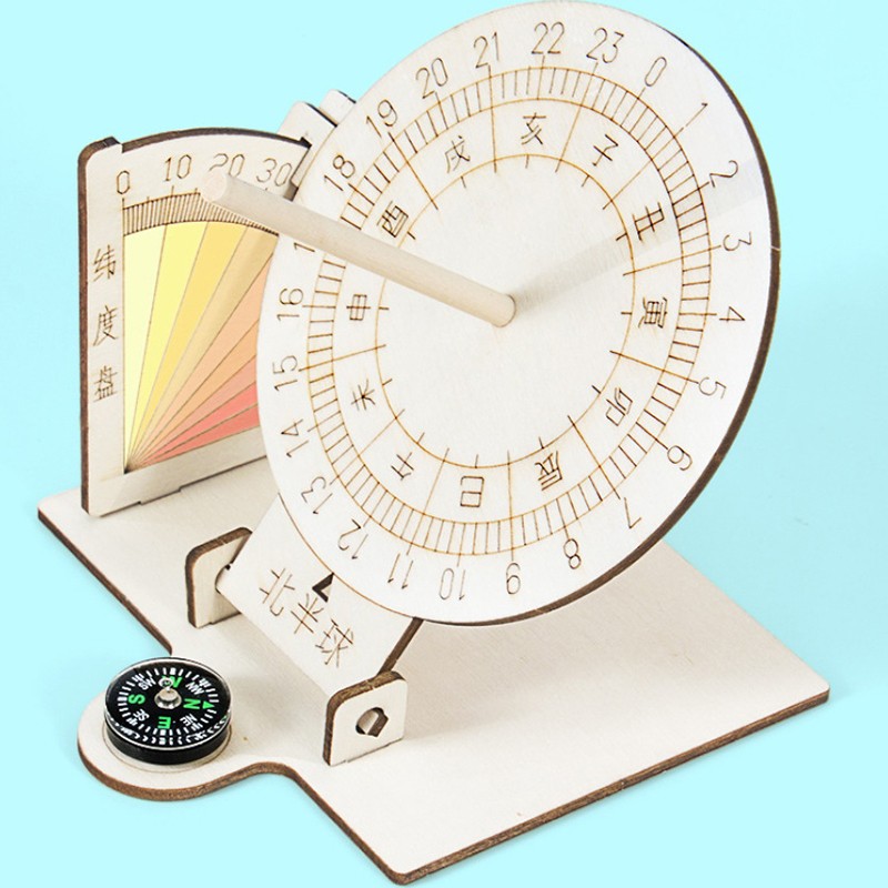1 Set DIY Equatorial Sundial Clock Wooden Scientific Model Teaching Aid ...