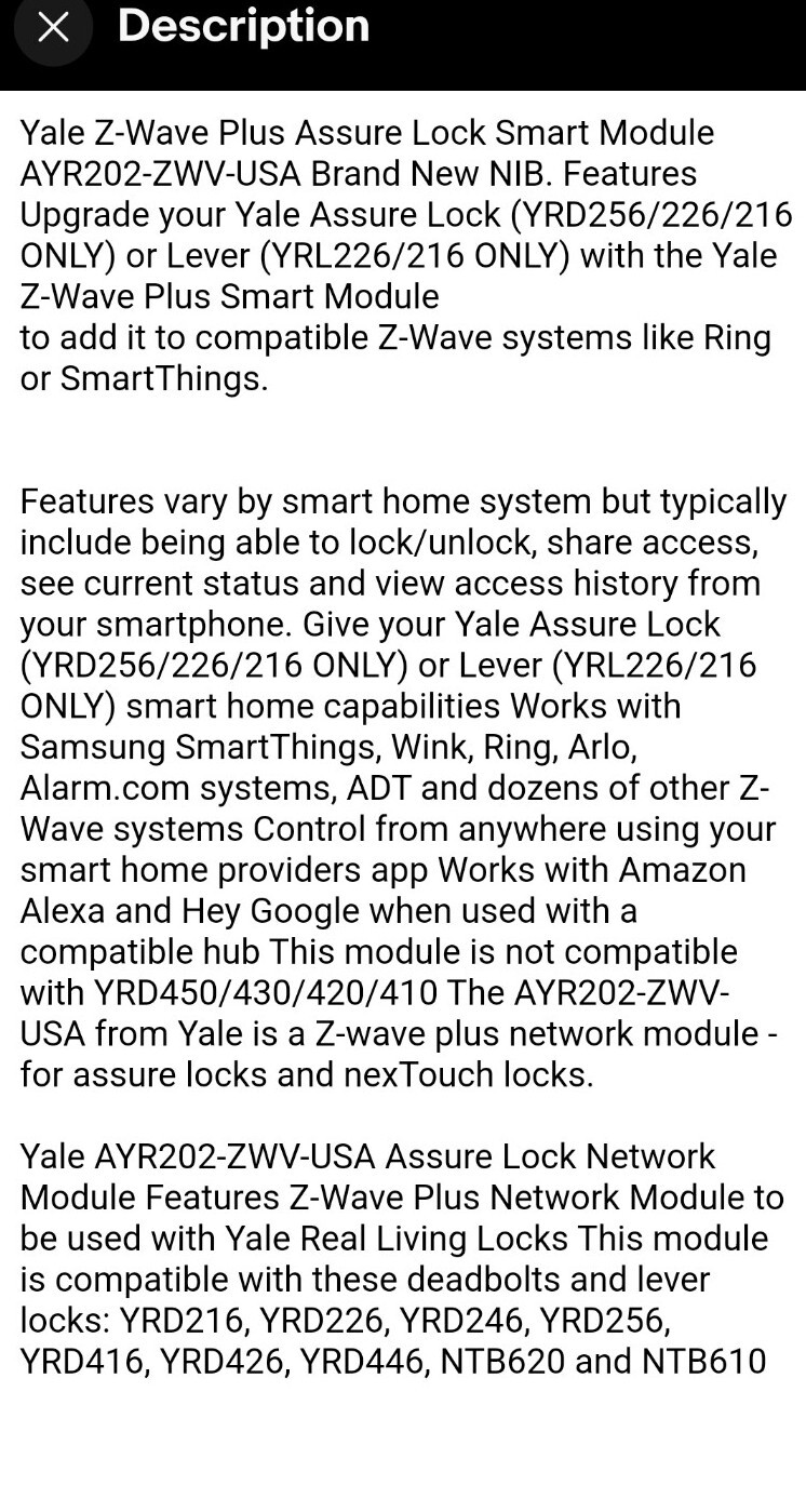 2X Yale Z-Wave Plus Assure Lock Smart Module AYR202-ZWV-USA Brand New ...