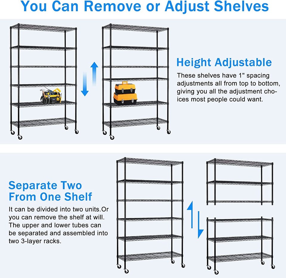 6 Tier Wire Shelving Unit Adjustable Heavy Duty Metal Shelf Storage ...
