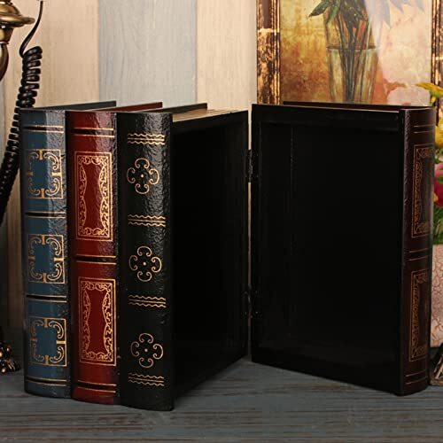 2 Pack Decorative Book Boxes Wooden Antique Book Decorations Vintage ...