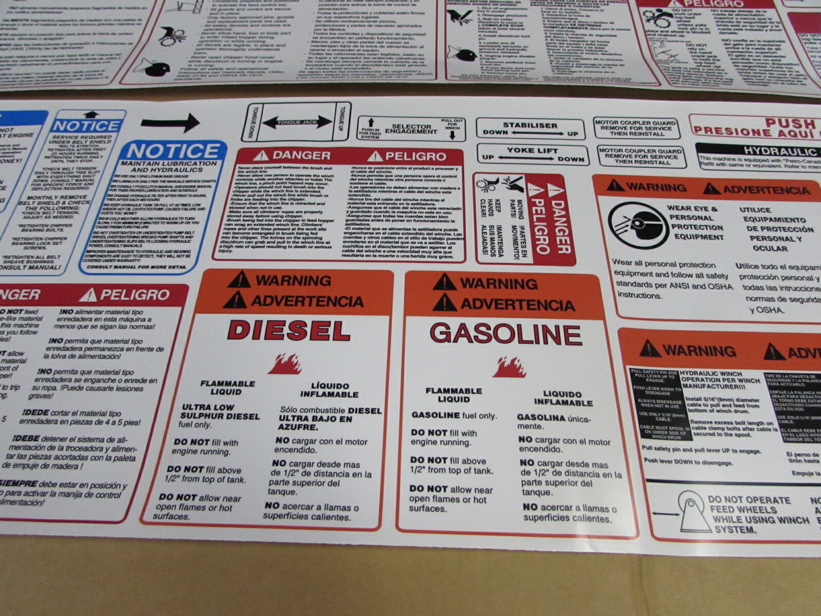 BANDIT WOOD CHIPPER WARNING & SAFETY DECAL KIT ENGLISH & SPANISH 150 ...