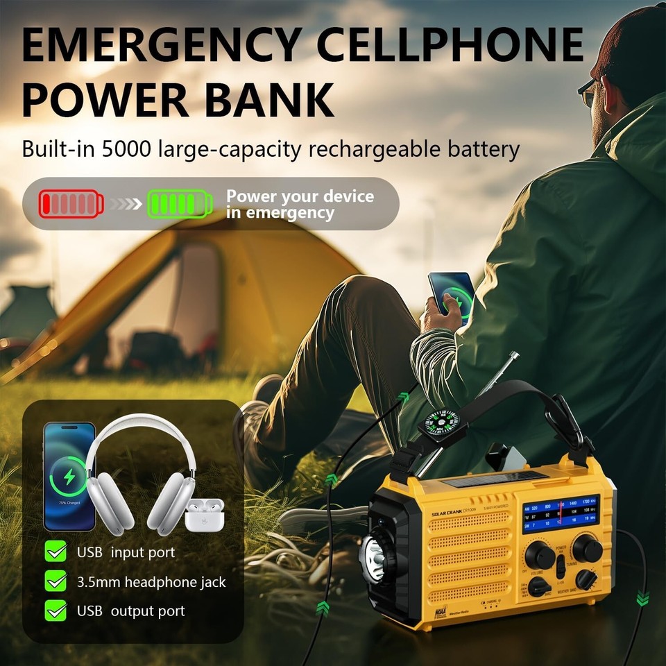 5-Way Powered Emergency Radio & Survival Gear with SOS Alarm and ...