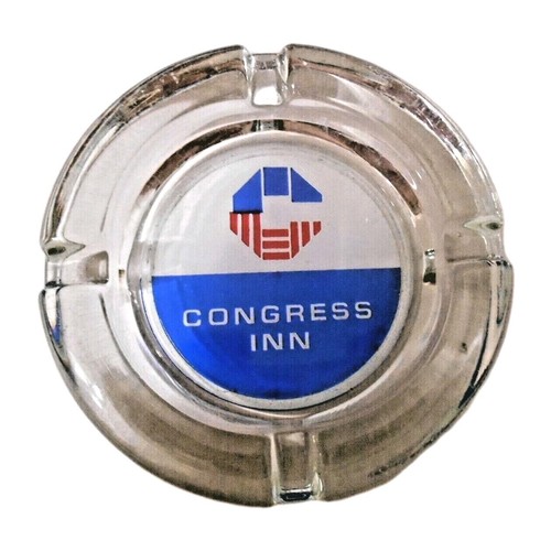 Vintage Congress Inn Heavy Round Glass Ashtray Hotel Motel Advertising ...