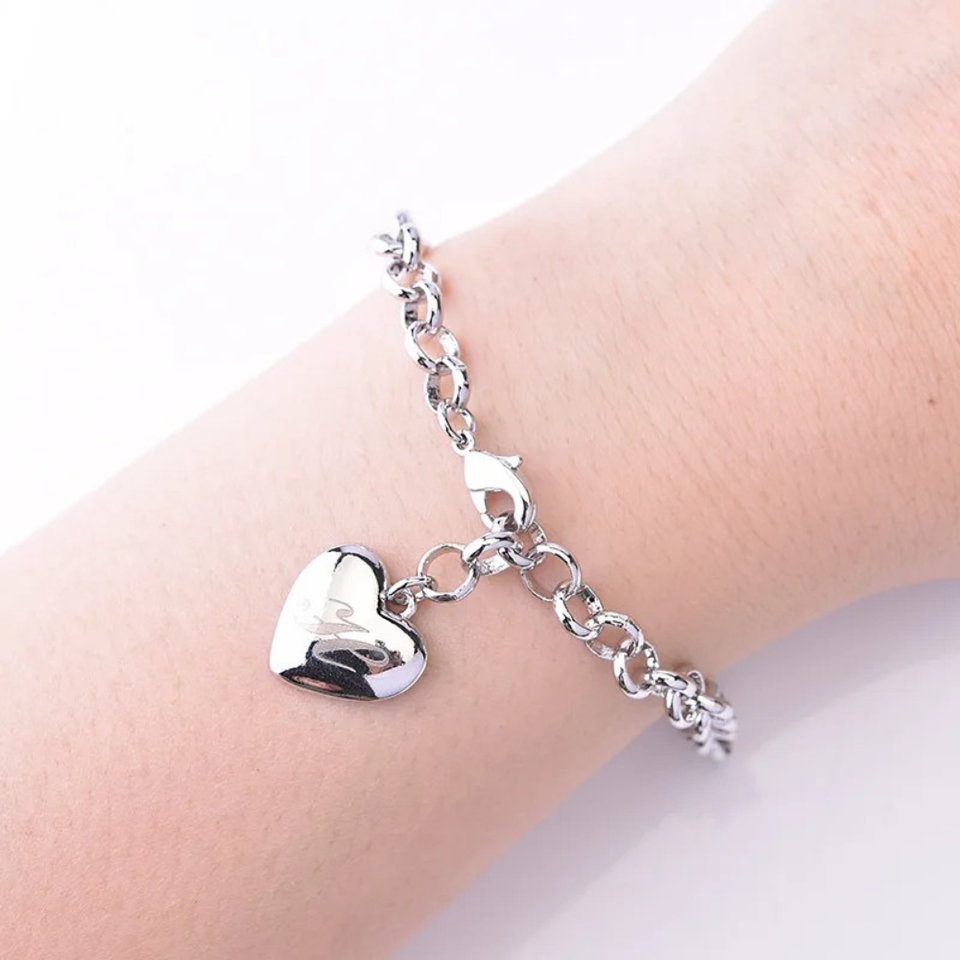 925 Sterling Solid Silver Jewelry Letter Charm Heart Bracelet For Women ...
