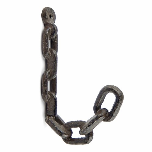 Chain Link Wall Hook Industrial Coat Hanger Garage Rustic Brown Cast ...