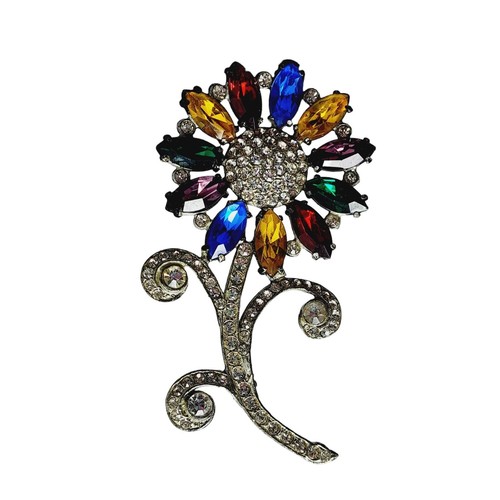 Antique Multicolor Rhinestone Pot Metal Flower Brooch (A1376) | eBay