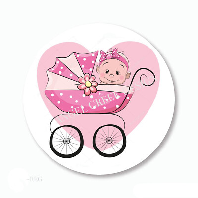 Baby Carriage Pink Girl Baby Shower Favors Scrapbook Stickers Envelope ...