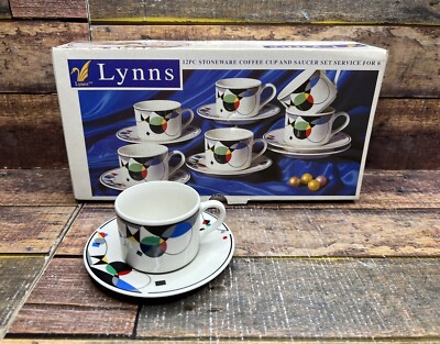 VTG Set Of 6 Lynns 90s Postmodern Espresso Coffee Cups & Saucer Art ...