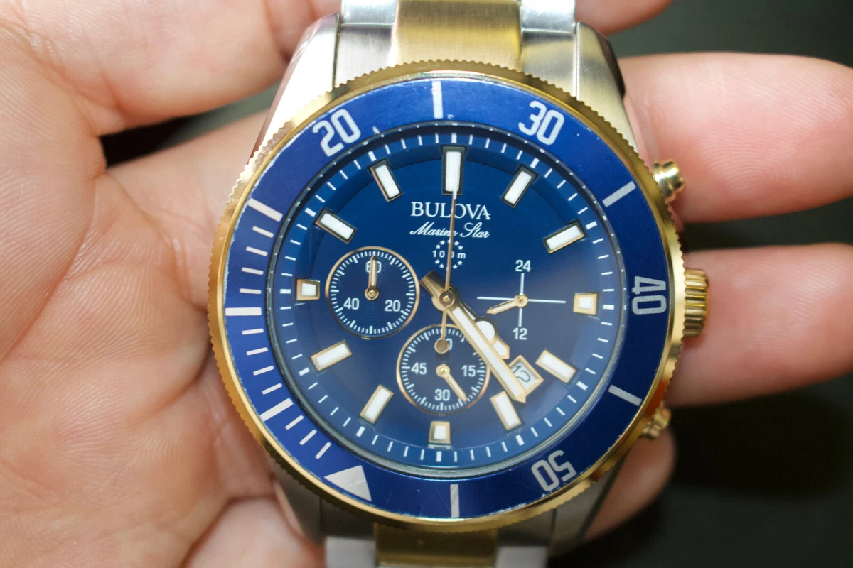 Men's Bulova Marine Star Chronograph Watch With White Dial