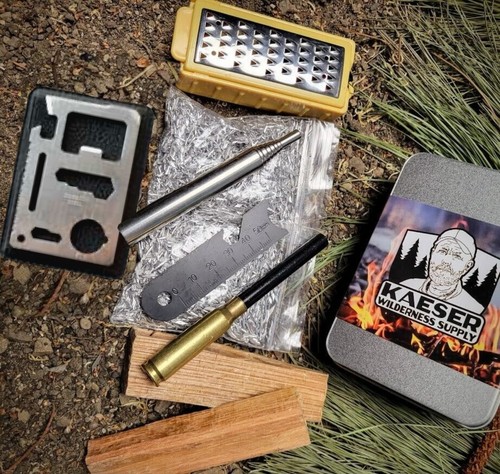 Fire Starting Kit Stainless Steel/Grater Fatwood Ferro Rod Survival ...