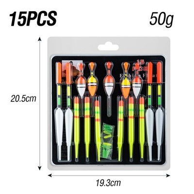 15 Piece Fishing Float Bobbers Set Plastic with Foam for Different Fish ...