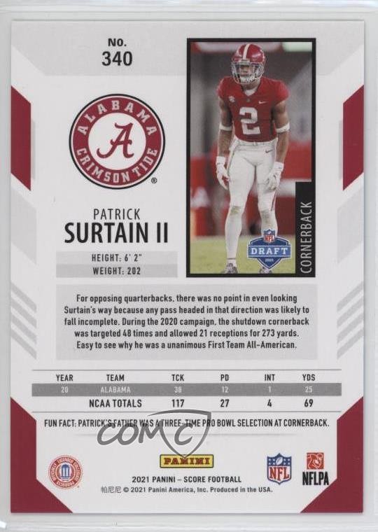 2021 Score Rookies Showcase /100 Patrick Surtain II #340 Rookie RC | eBay