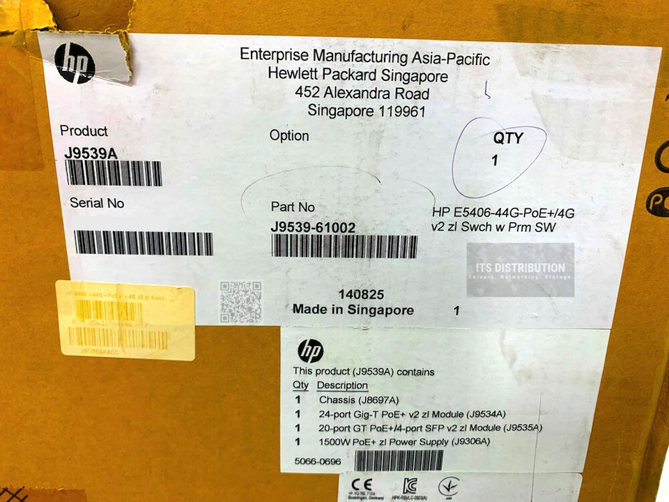 J9539A I New Sealed HP E5406-44G-PoE+/4G-SFP Switch Chassis J8697A ...