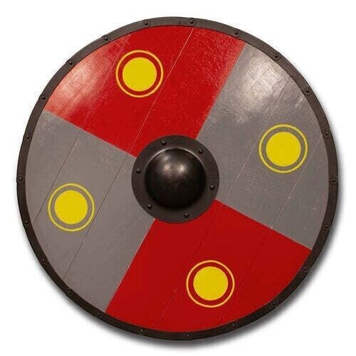 Medieval Arm Wooden Viking Quadrant Shield red / Yellow Round Wood ...
