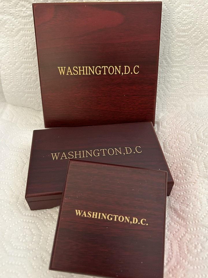 WOOD COIN BOX EMPTY to HOLD 4 CHALLENGE COIN MILITARY PRESIDENT EAGLE ...